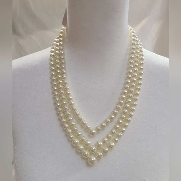 NRO | Jewelry | Vintage Nro 3 Strand Faux Pearl Necklace | Poshmark